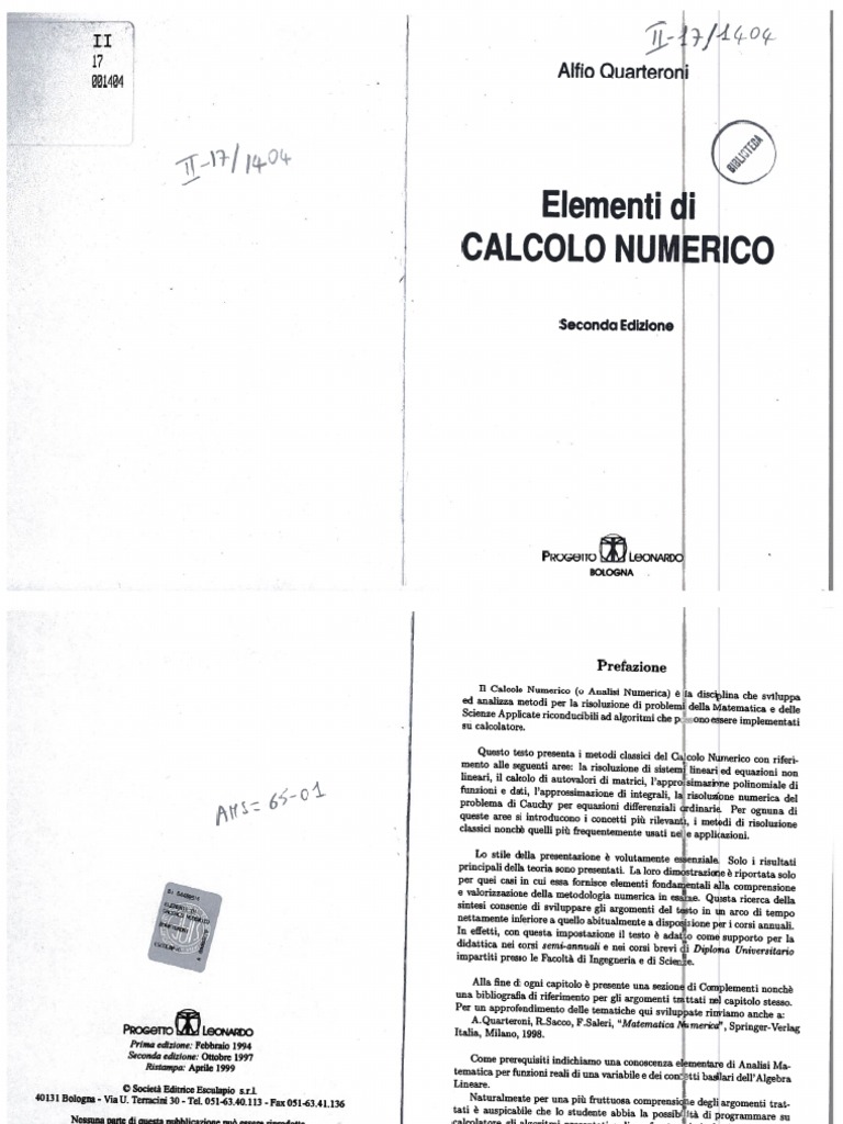 Quarteroni - Elementi Di Calcolo Numerico | PDF
