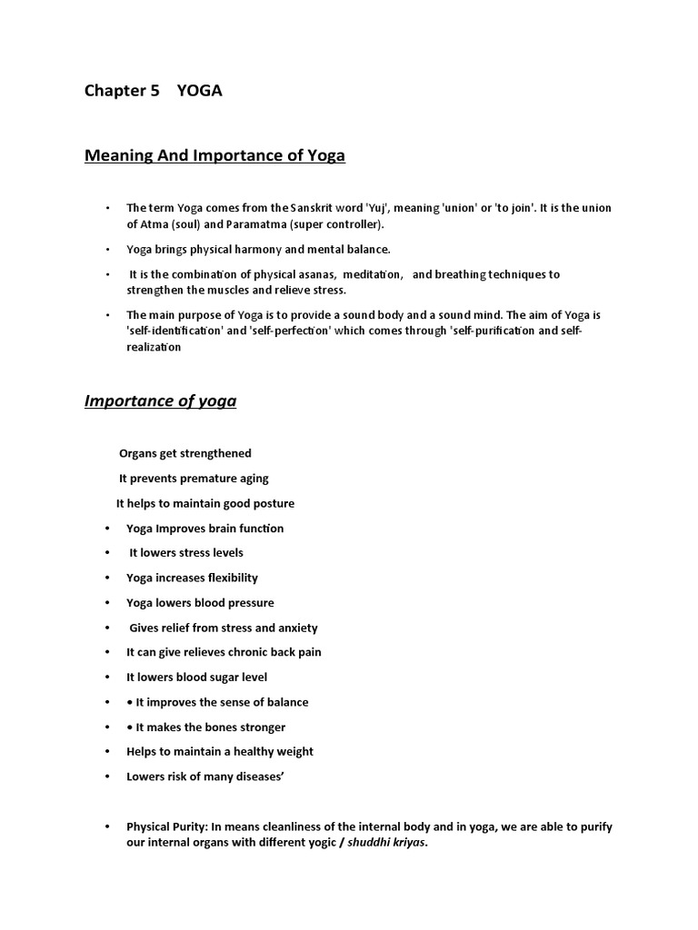 Chapter 5 YOGA NOTES | PDF | Yoga | Asana