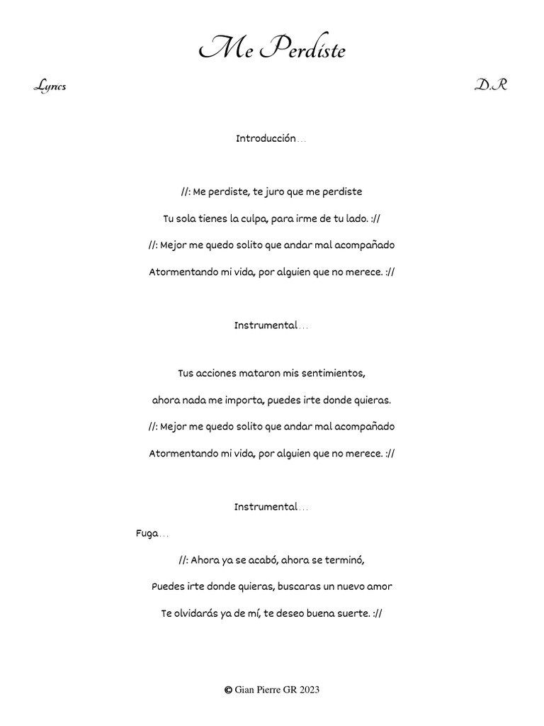 Me Perdiste - Lyrics | PDF