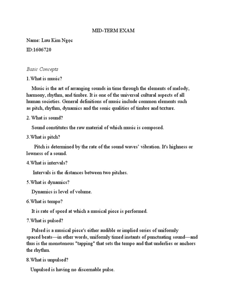 MUS mid-term - Lưu Kim Ngọc | PDF | Rhythm | Performing Arts