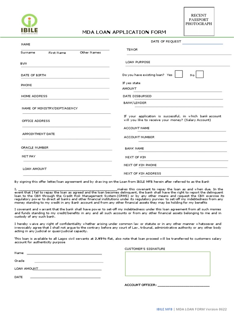 MDA Loan Application Form for Lagos Civil Servants | PDF | Loans | Banks