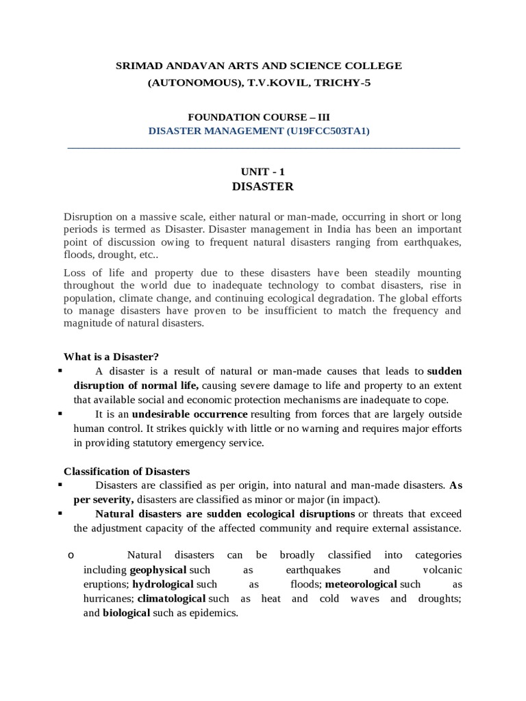 Foundation Course - Disaster Management NOTES | PDF | Hazards | Natural ...