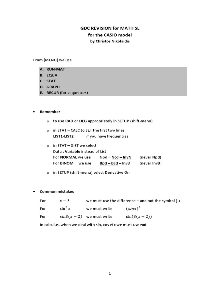 GDC REVISION For MATH SL-0 | PDF | Quartile | Mode (Statistics)