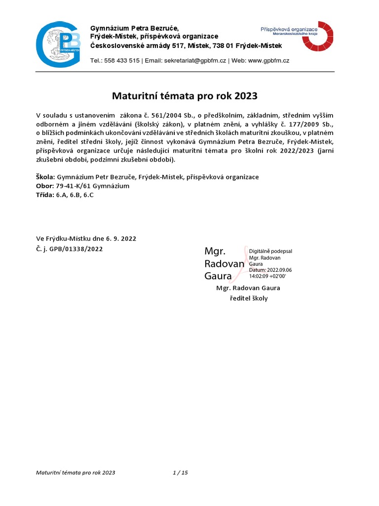 Maturitni Temata 2022 2023 Signed | PDF