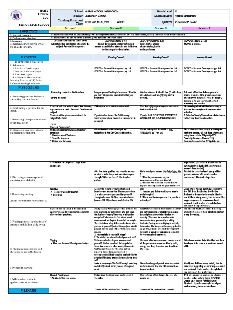 Perdev DLL Sy 2022 2023 | PDF | Learning | Self Concept