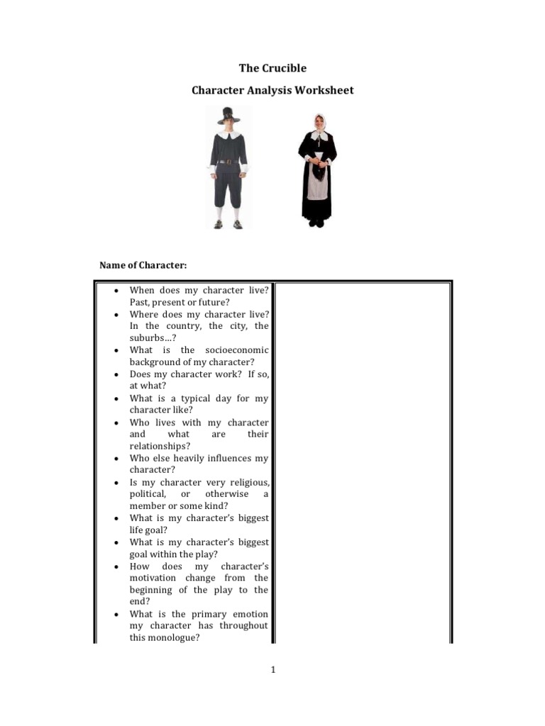 The Crucible Character Analysis Worksheet | PDF
