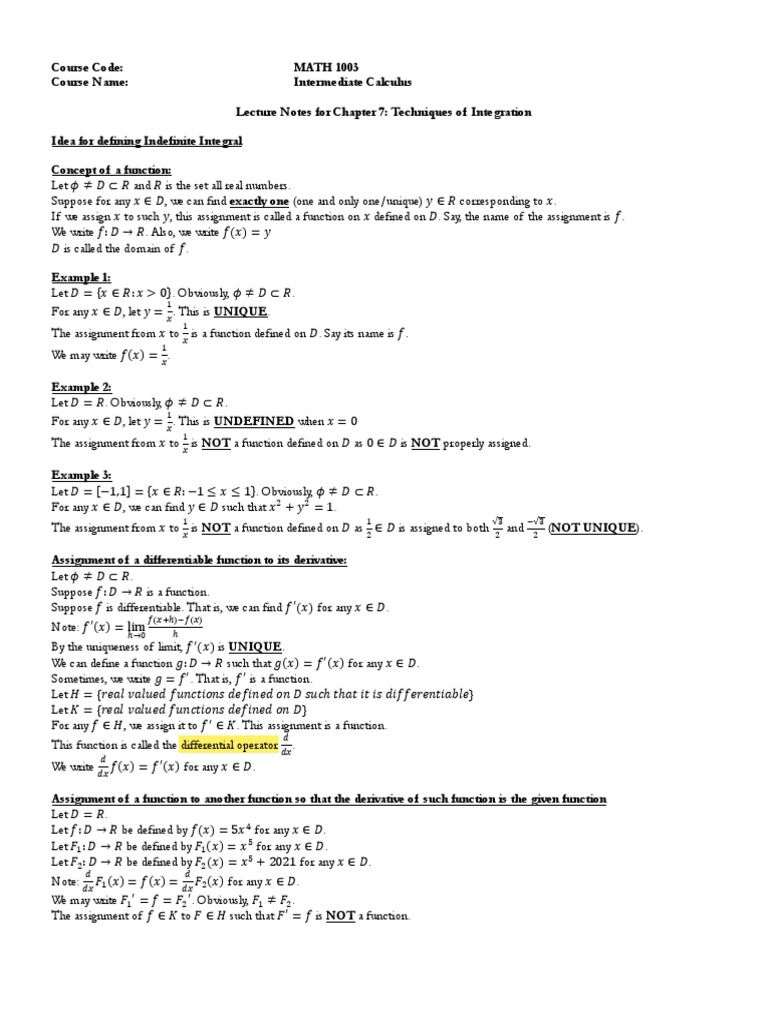 Calculus II Chapter 7 ALL Lecture Notes | PDF | Integral | Function ...
