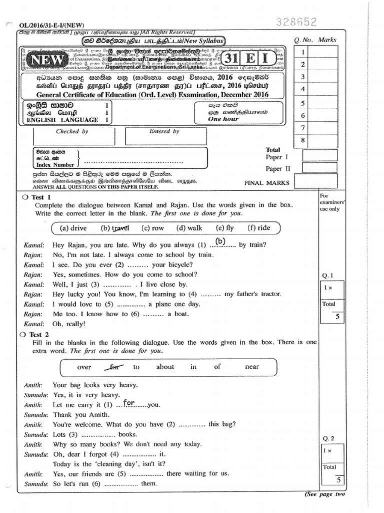 2016 English Language Past Paper ( ) | PDF