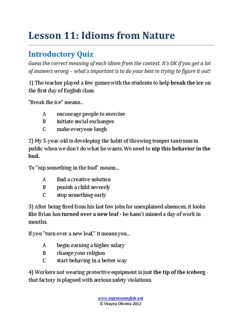 Lesson 11 - Idioms From Nature | PDF