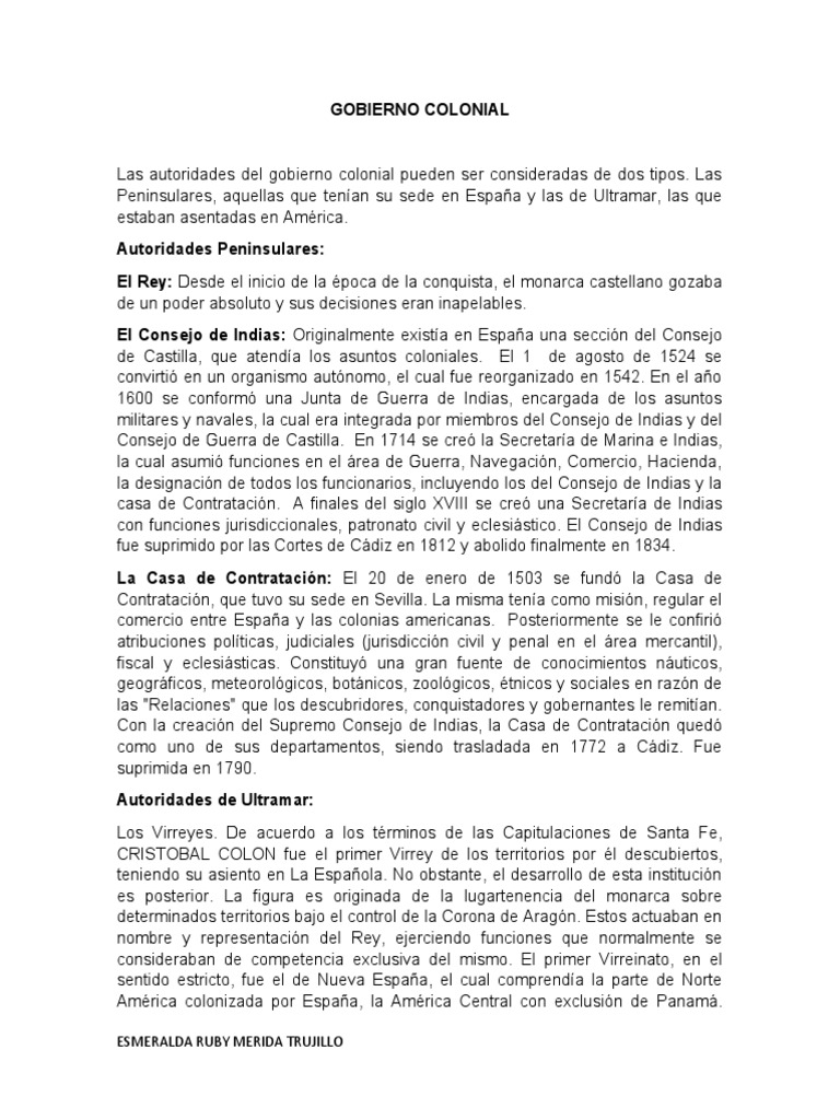 Estructura del Gobierno Colonial | PDF | Imperio español | Gobierno