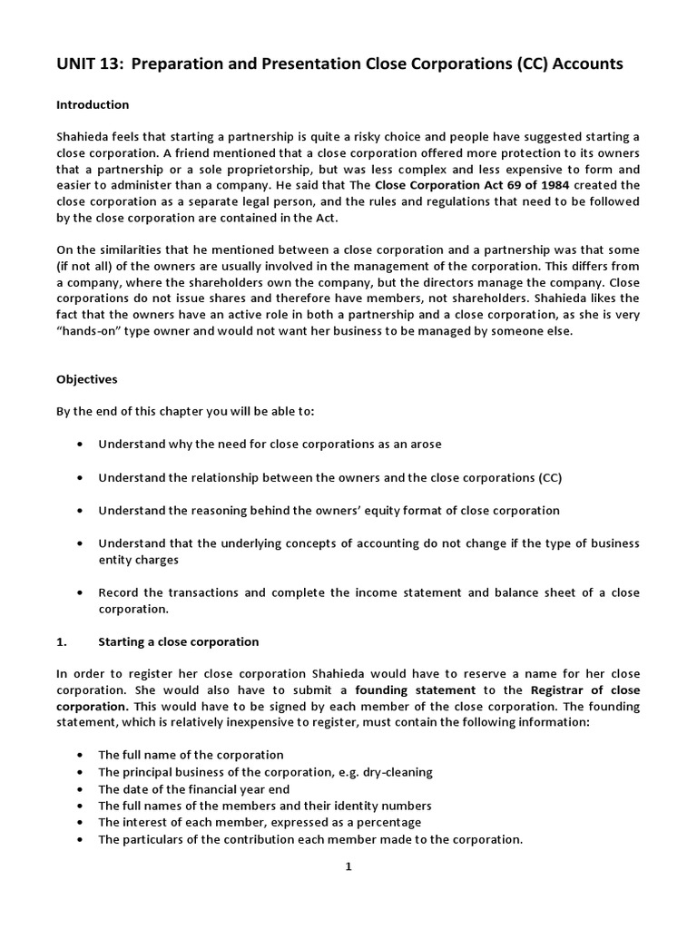 Close Corporations: Formation and Duties | PDF | Debits And Credits ...