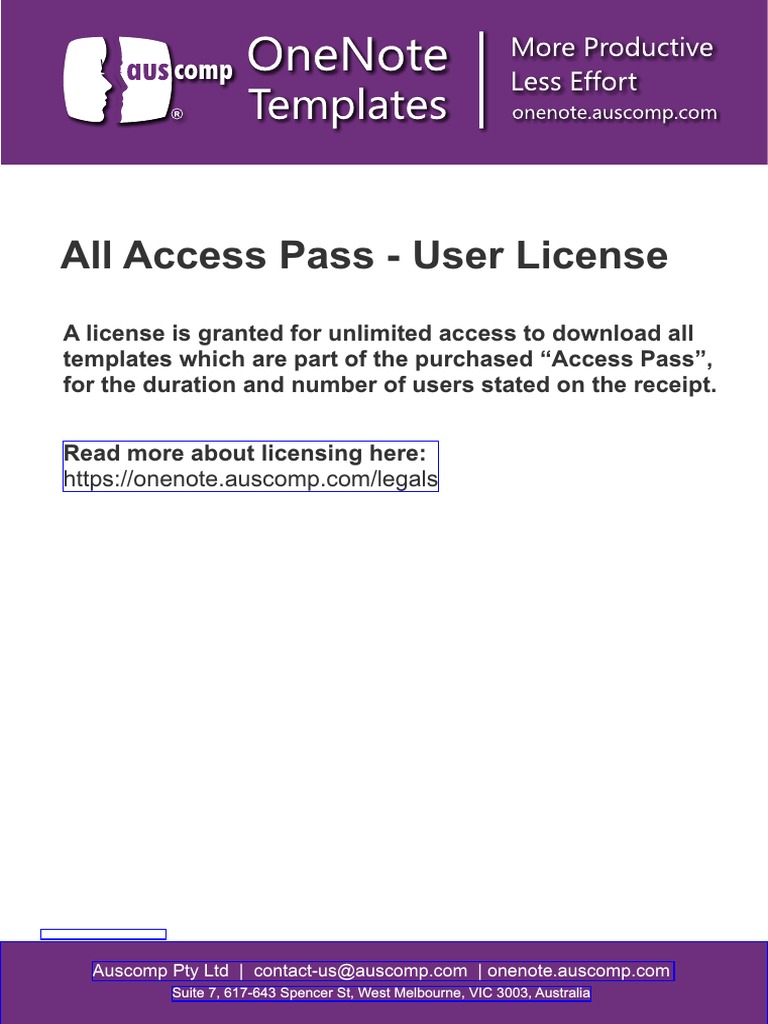 OneNote Templates Access Pass User License | PDF