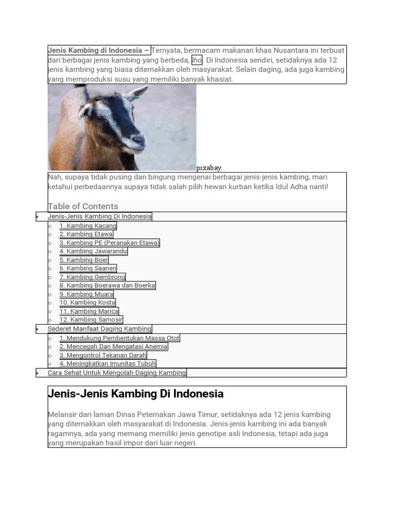 Jenis Kambing Di Indonesia | PDF
