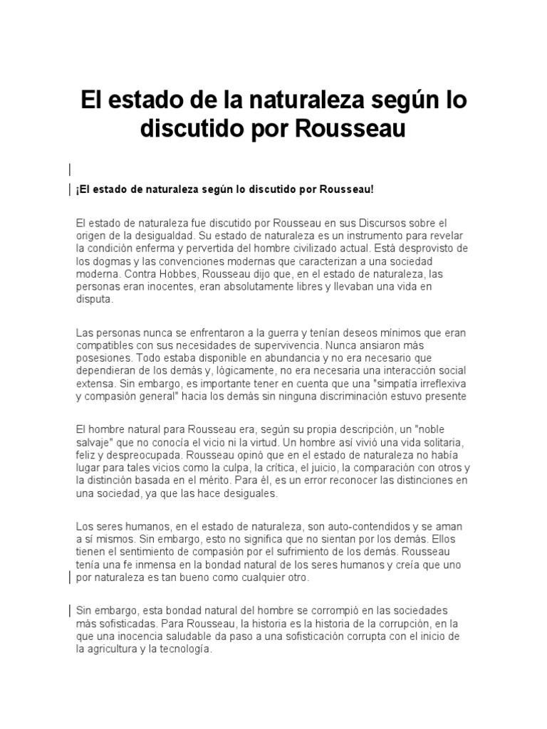 El Estado de La Naturaleza Según Lo Discutido Por Rousseau | Descargar ...