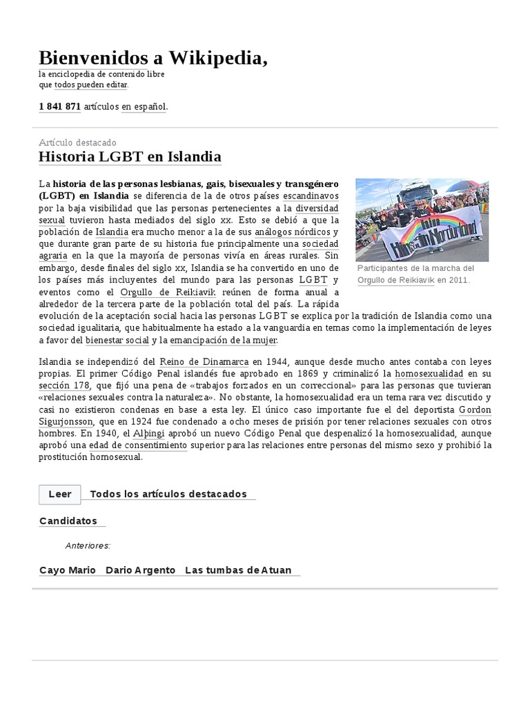 Wikipedia Portada | PDF | Islandia | Homosexualidad