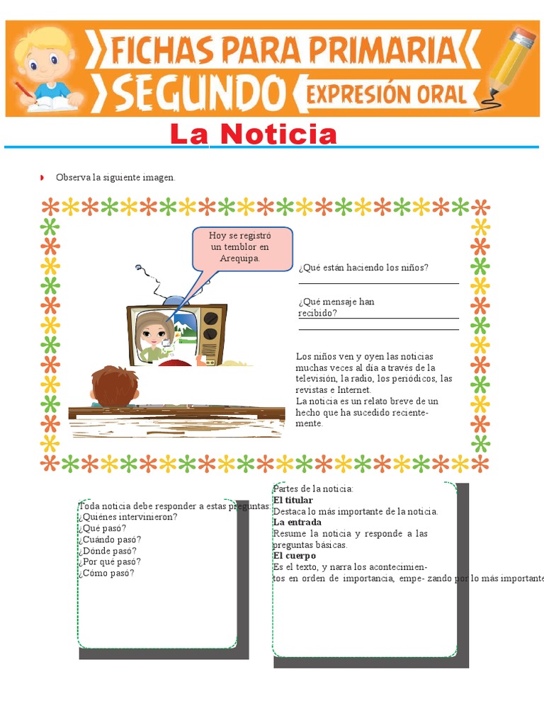 Partes y Ejemplos de Noticias para Niños | PDF
