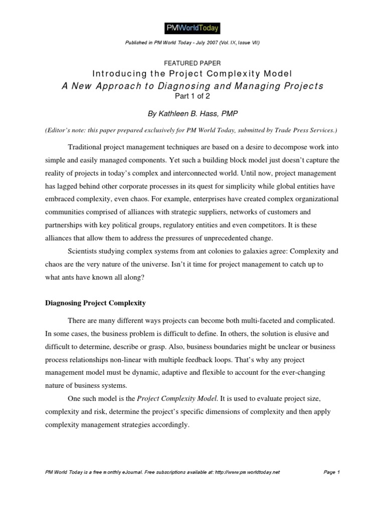 A New Approach To Diagnosing and Managing Projects: Introducing The ...