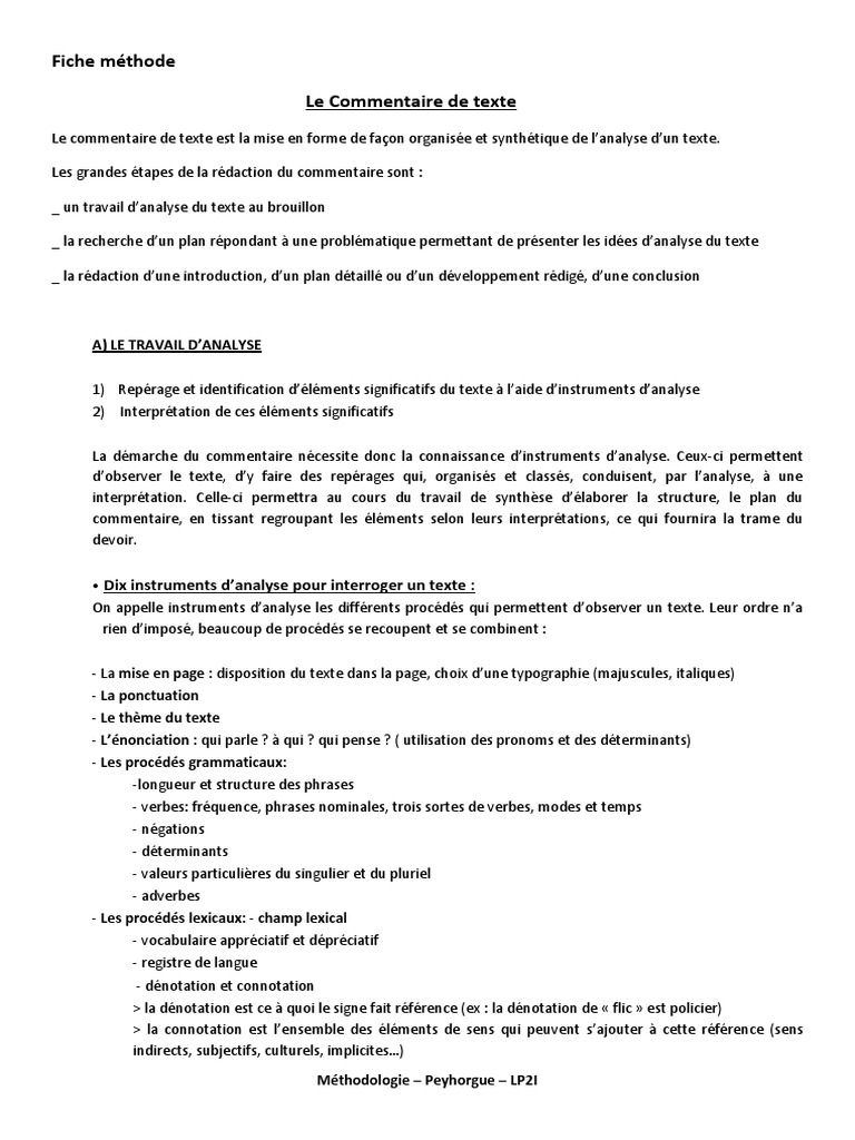 Méthodologie du Commentaire de Texte | PDF | Phrase | Linguistique
