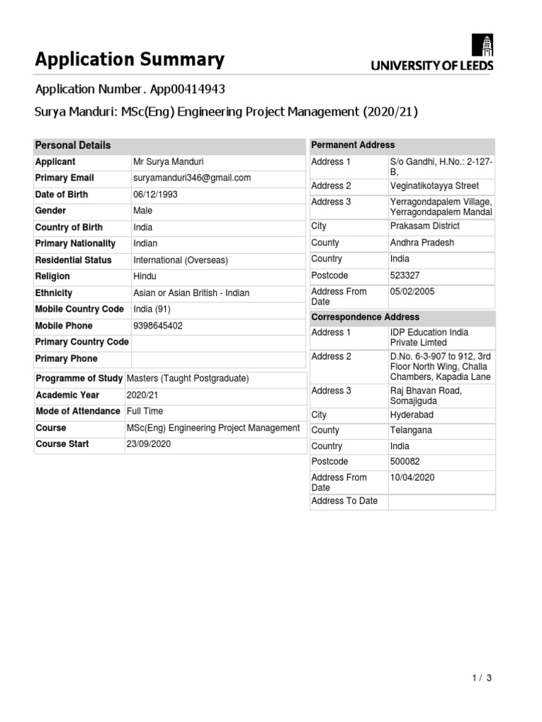 MSc Engineering Project Management 2020/21 Application | PDF | University And College Admission