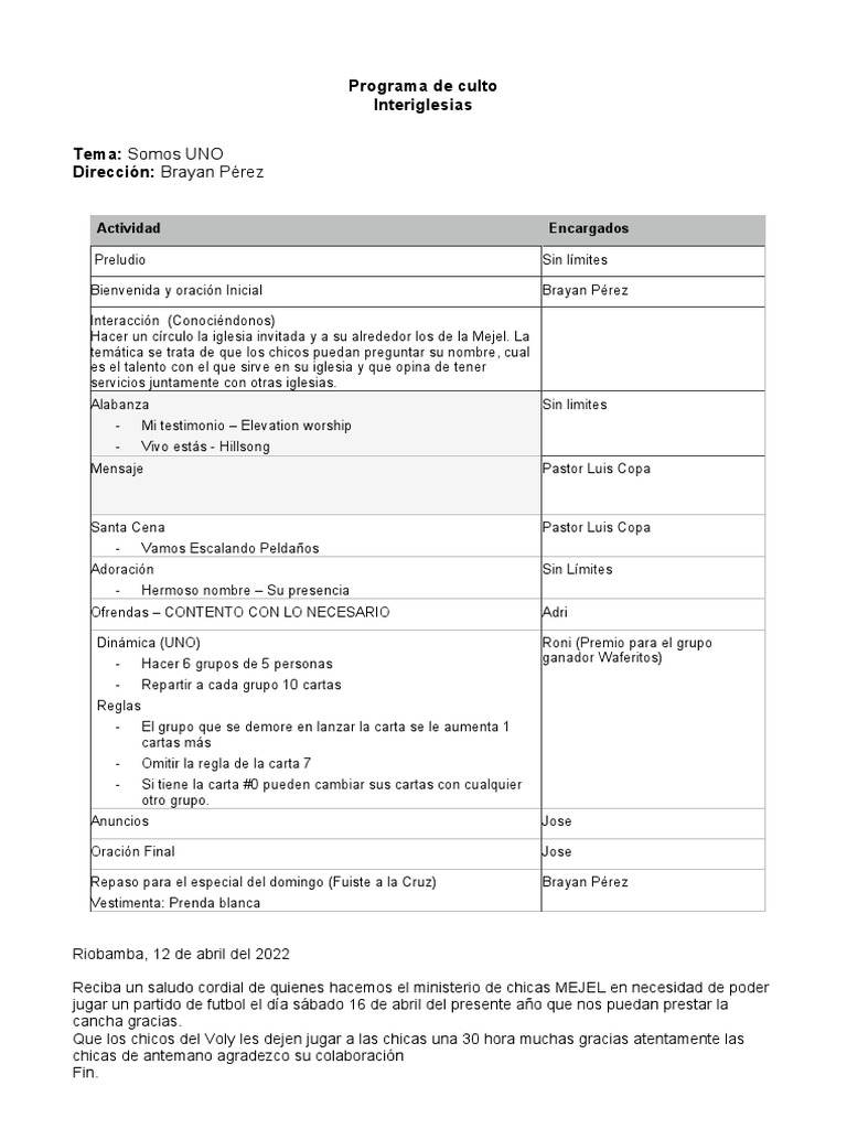 Programa SOMOS UNO | PDF