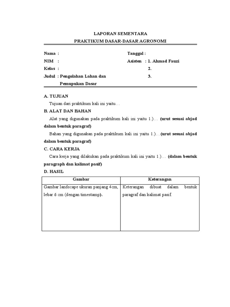 Format Laporan Sementara Dasgron | PDF
