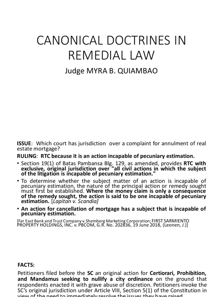 Canonical Doctrines in Remedial Law | PDF | Mandamus | Bail