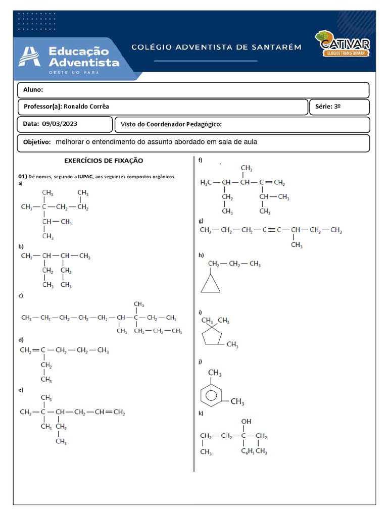 Exercícios-Compostos Orgânicos | PDF | Éster | Química