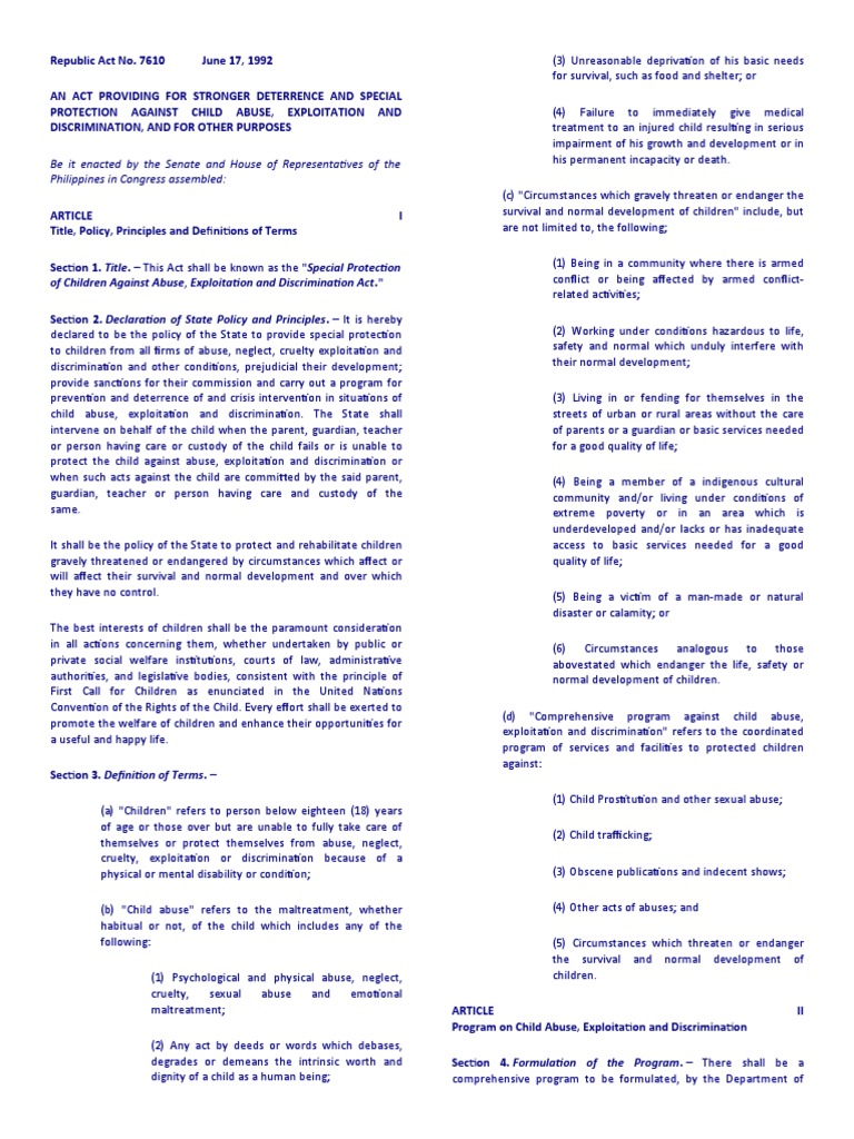 RA 7610 Special Protection of Children Against Abuse, Exploitation and ...