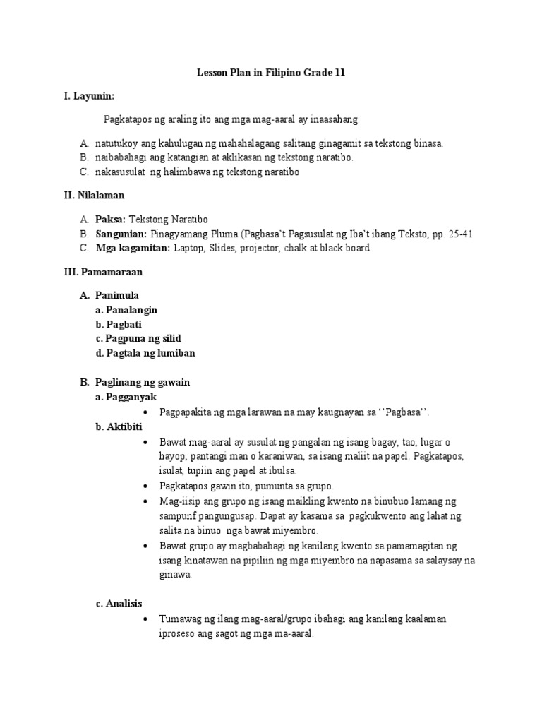 Lesson Plan in Filipino Grade 11 | PDF