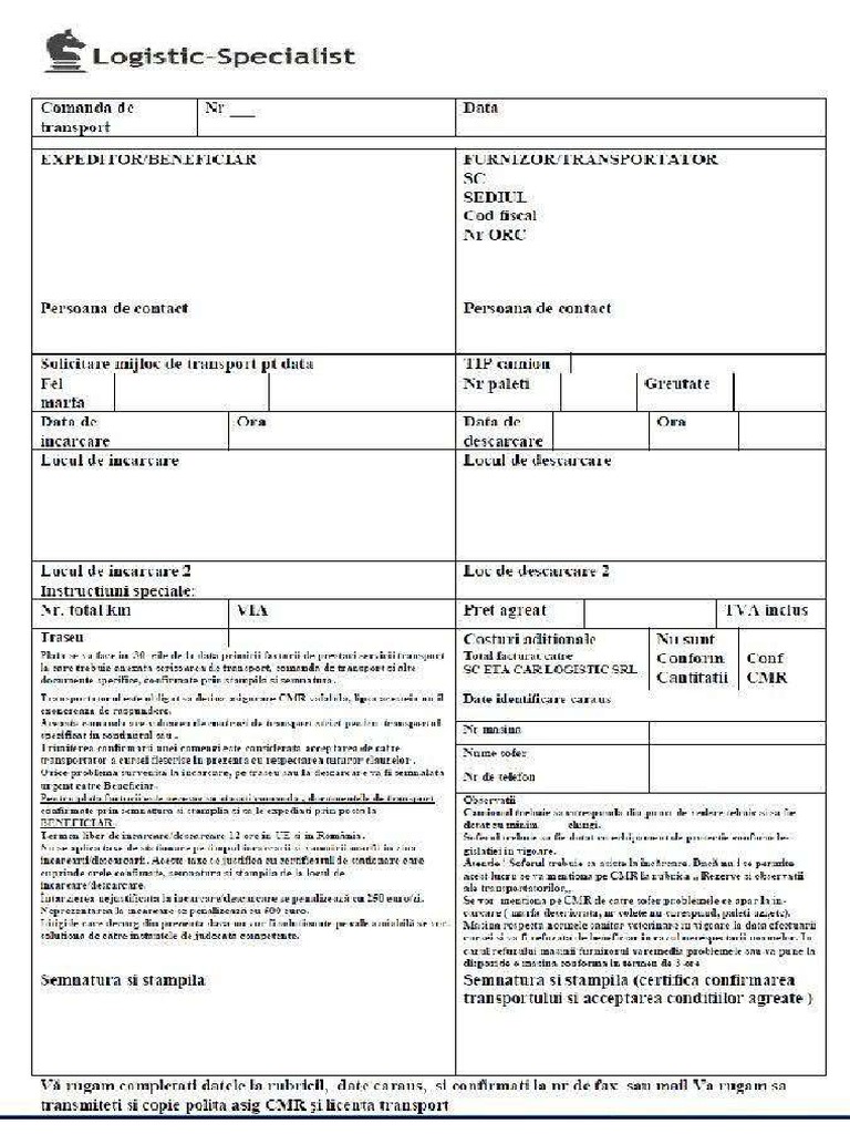 Comanda de Transport | PDF