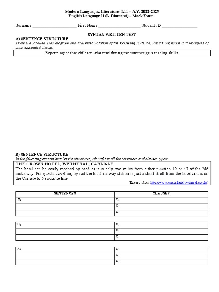 English Language II Mock Exam Guide | PDF | Clause | Syntax