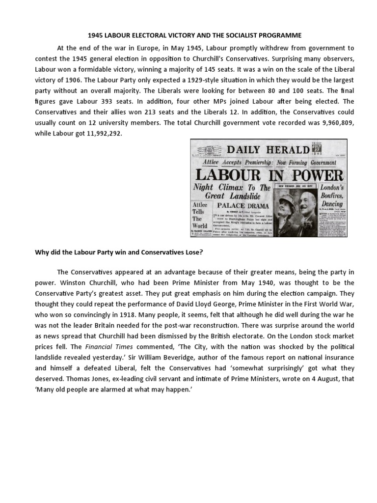 1945 Labour Victory and The Socialist Programme | PDF | Labour Party ...