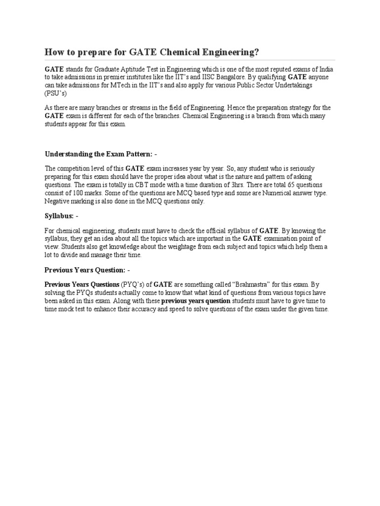 How To Prepare For GATE Chemical Engineering | PDF
