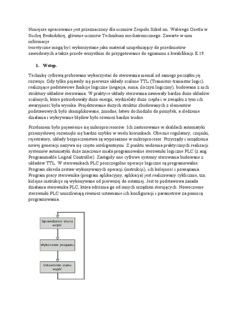 Skrypt - Podstawy PLC, Budowa, Działanie, Wejscia, Wyjscia, Podstawowe ...