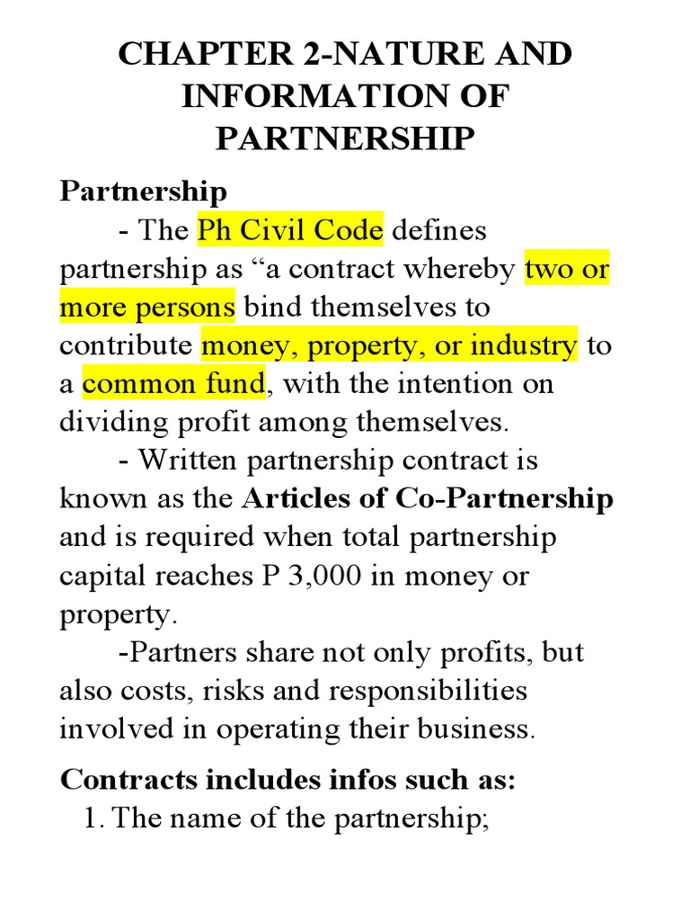 Chapter 2-Nature and Formation of Partnership | PDF | Partnership ...