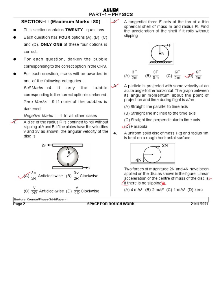Physics Main CT-2 | PDF | Rotation Around A Fixed Axis | Geometry