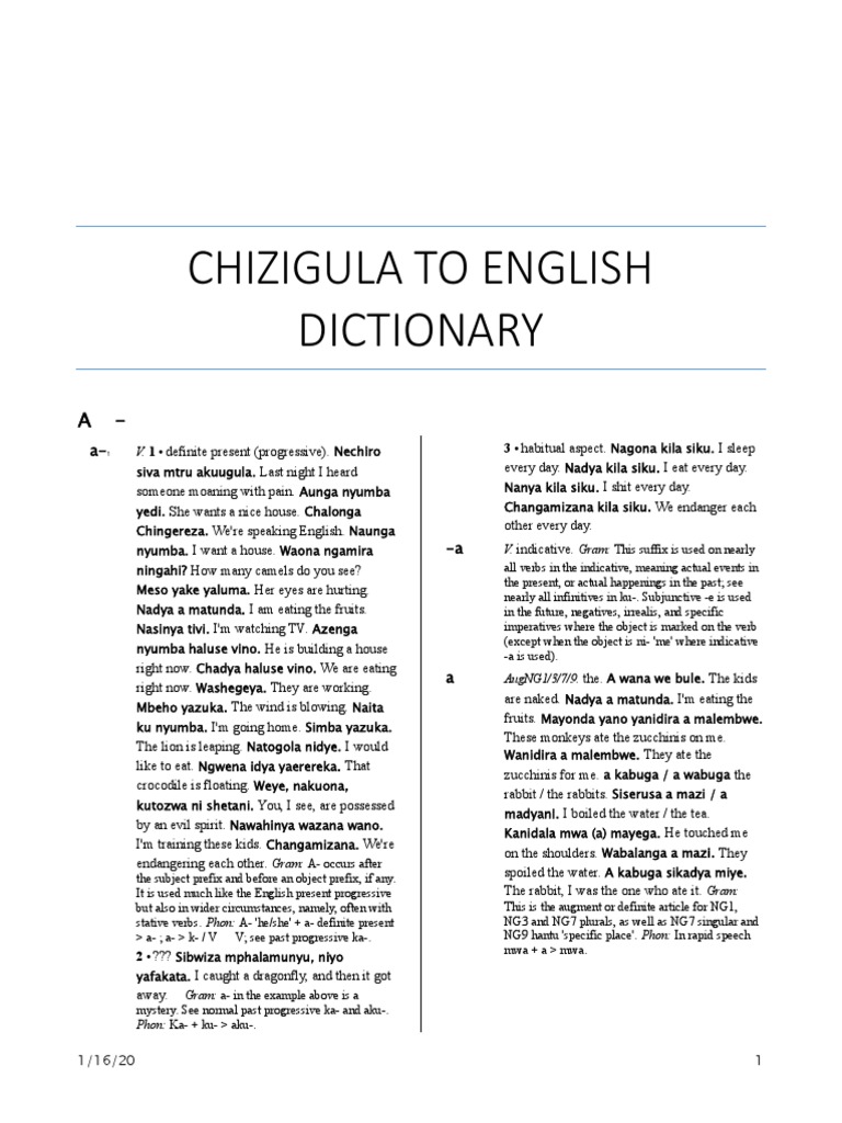 Chizigula to English Dictionary | PDF | Language Mechanics | Linguistic ...