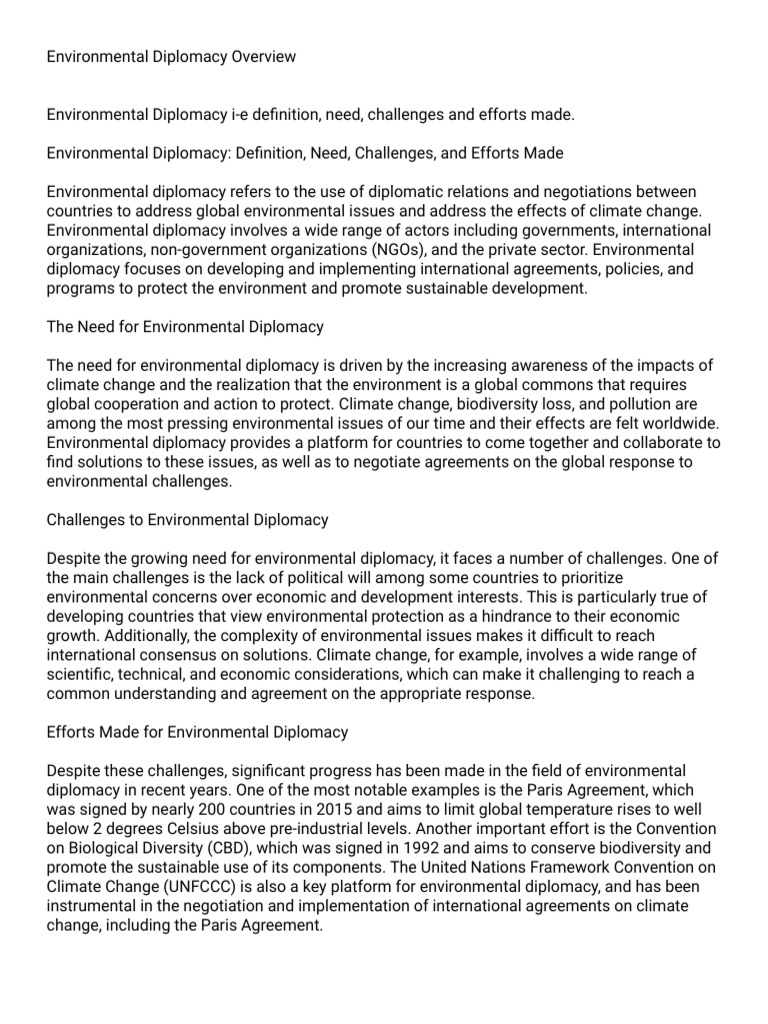 Environmental Diplomacy | PDF | Sustainability | Environmental Protection