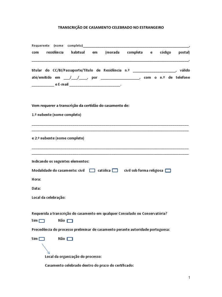 Transcrição de certidão de casamento celebrado no estrangeiro para fins ...