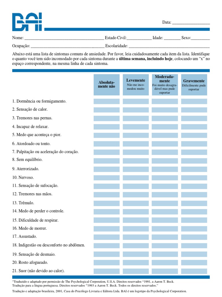 Escala Beck Bai | PDF