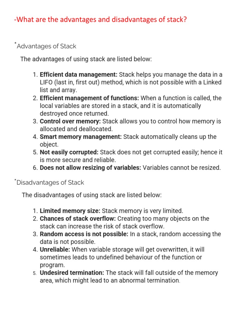 What Are The Advantages and Disadvantages of Stack | PDF