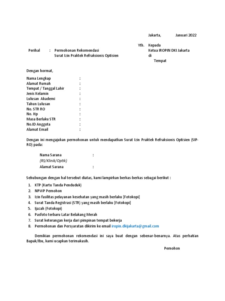 Permohonan Rekom Sip | PDF