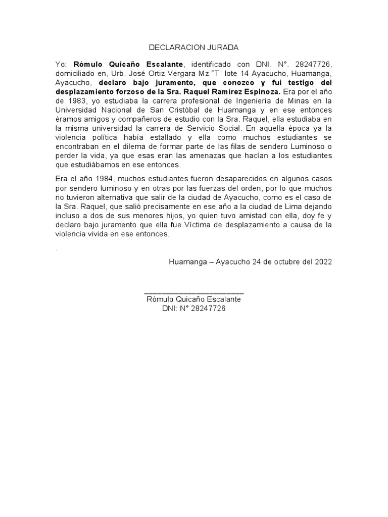 Declaracion Jurada Ruv | PDF
