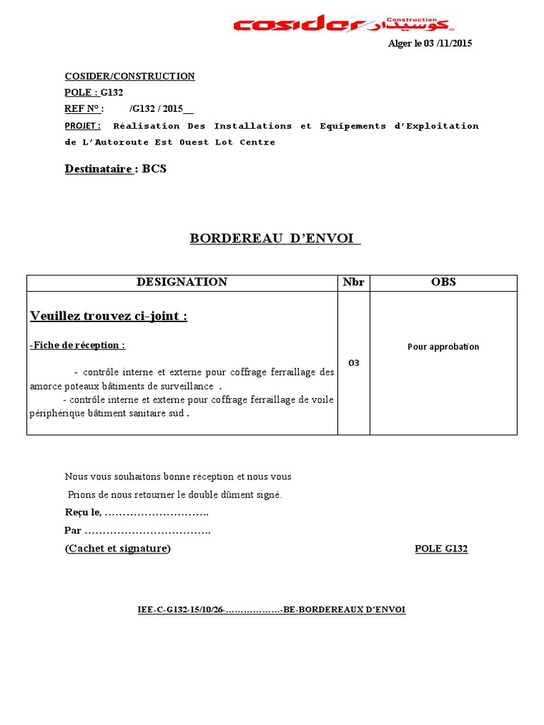 Bordereau D'envoi | PDF