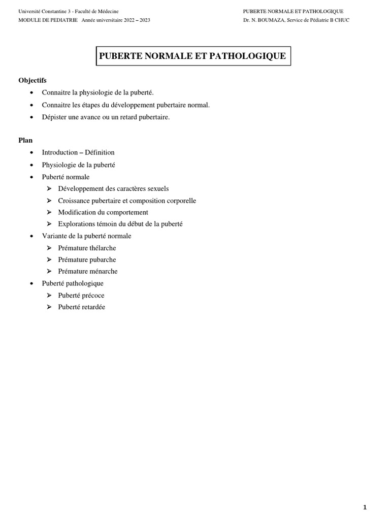 Puberté Normale et Pathologique | PDF | Puberté | Santé des femmes