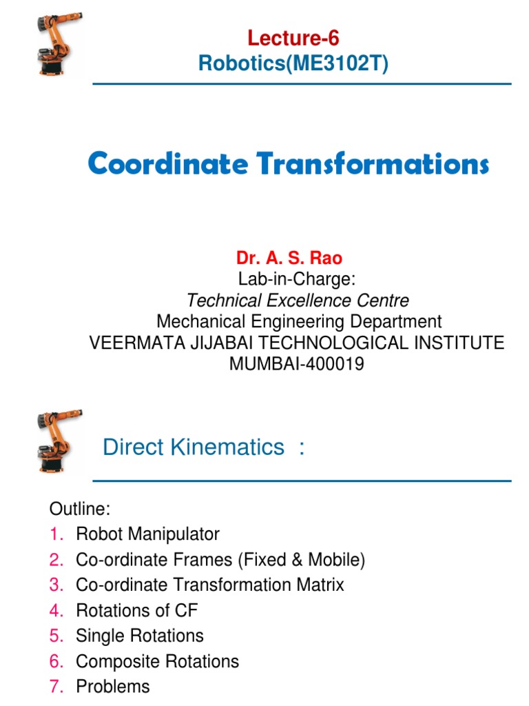 Lecture-6 Coordinate Transformations | PDF | Rotation | Coordinate System