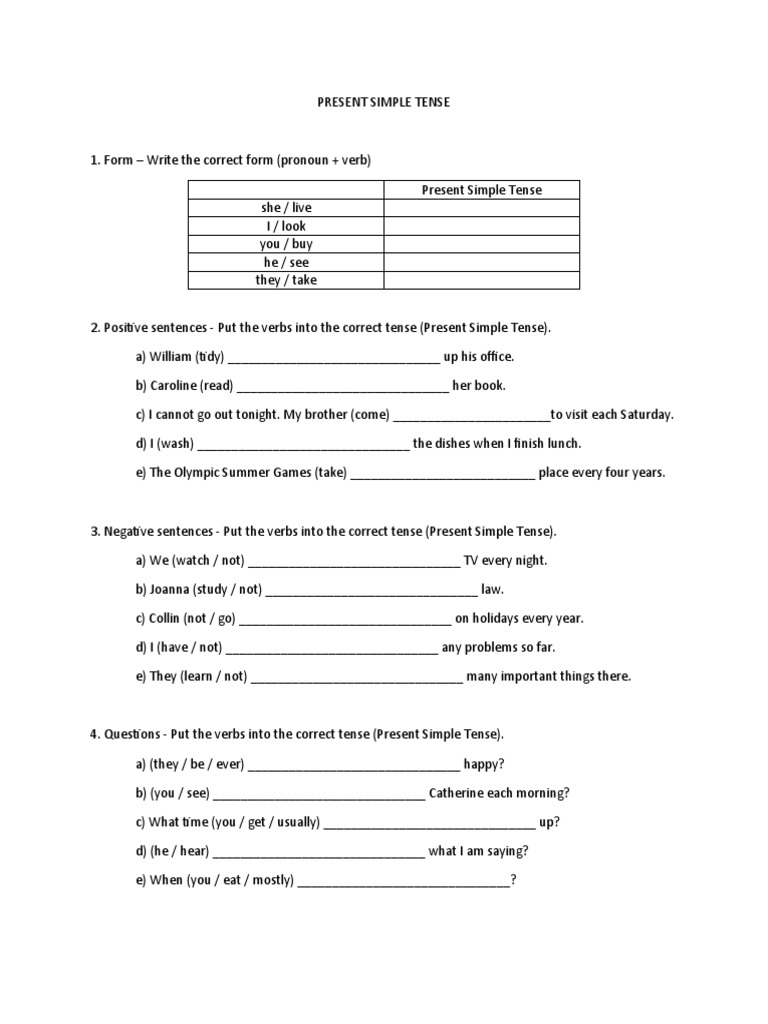 Present Simple Tense - Vježbe Sa Predavanja | PDF | Linguistic Typology ...