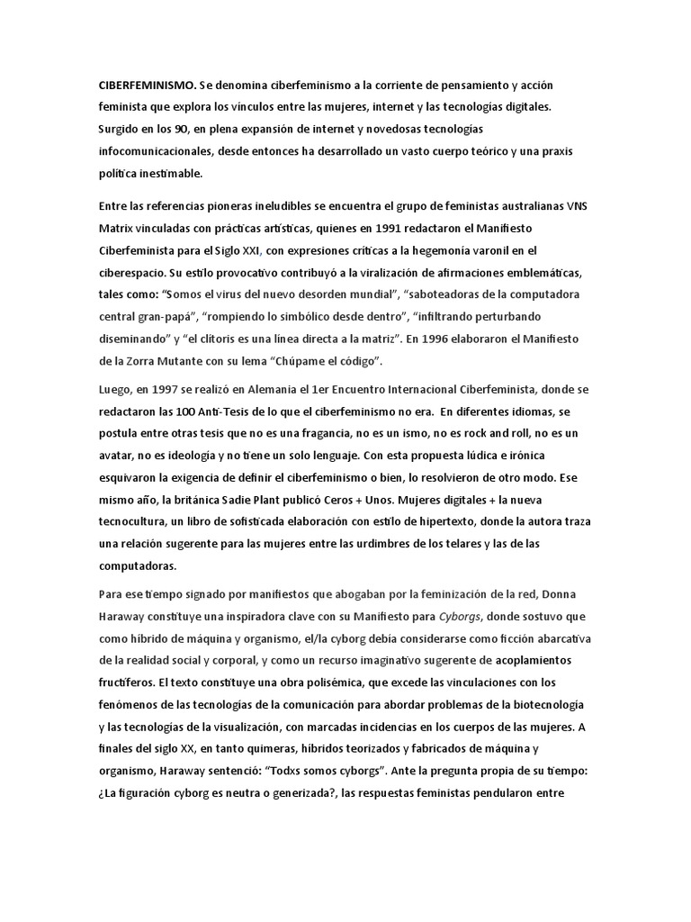 Laudano Ciberfeminismo VD Diccionario de Estudios de G Nero y Feminismos | PDF | Feminismo ...