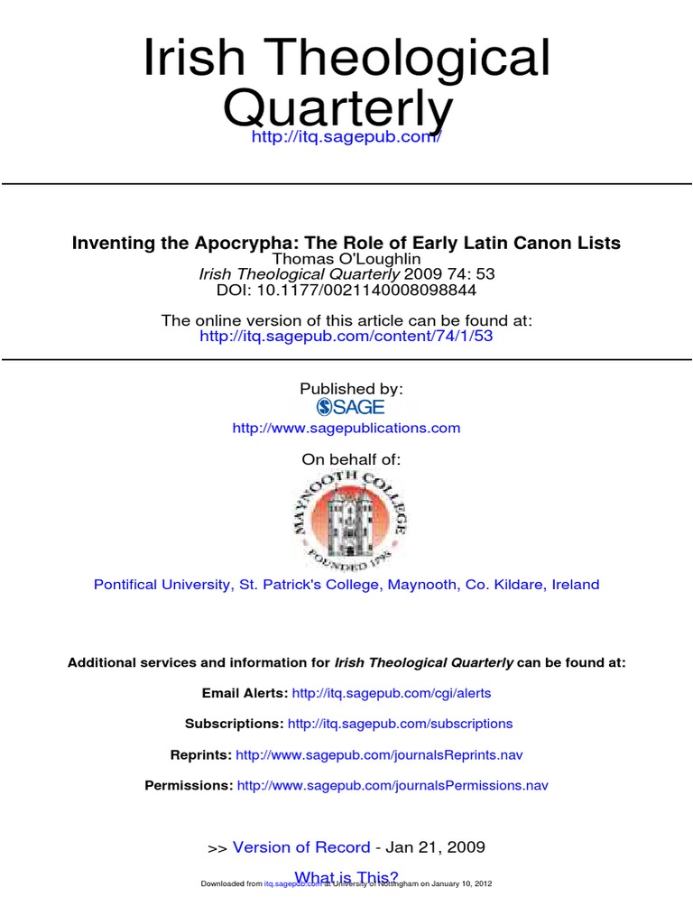 Isidore and The Apocrypha | PDF | Biblical Canon | Bible