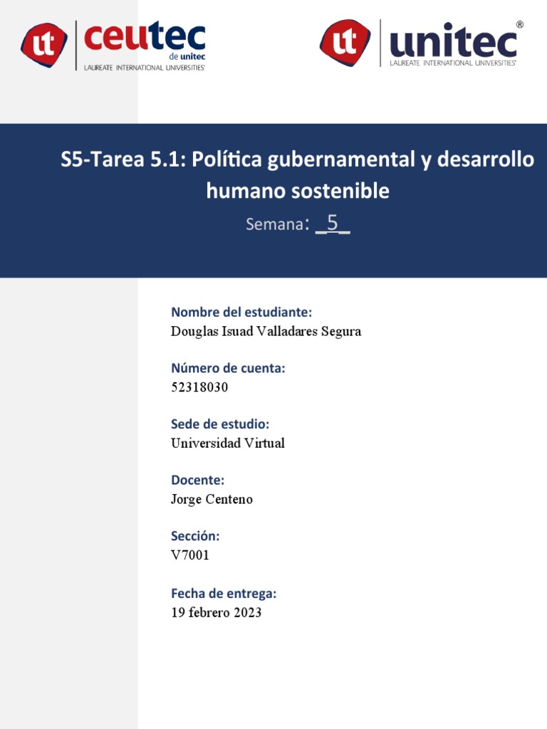 S5-Tarea 5.1 Política Gubernamental y Desarrollo Humano Sostenible - Douglas Valladares | PDF ...